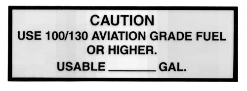 Caution Use 100/130 Avgas Placard | Aircraft Spruce Canada