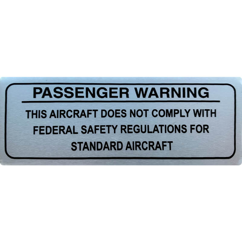 Passenger Warning Placard Aluminum | Aircraft Spruce Canada