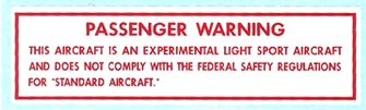 Passenger Warning Decal S-Lsa | Aircraft Spruce Canada