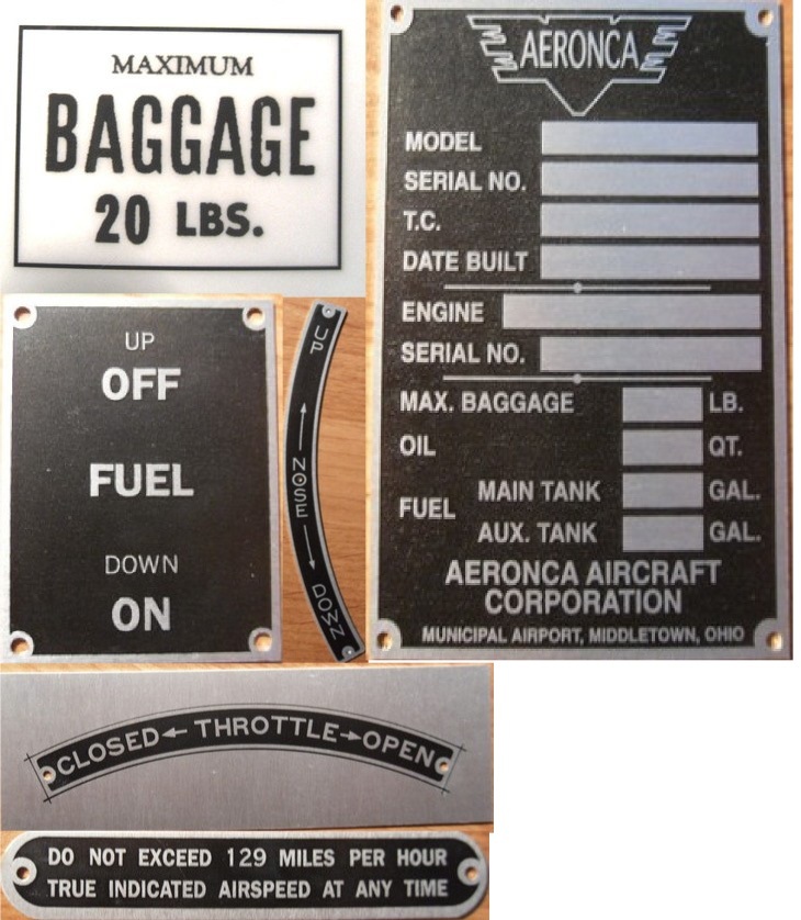 Aeronca 7AC Style Cockpit Interior Placards | Aircraft Spruce Canada